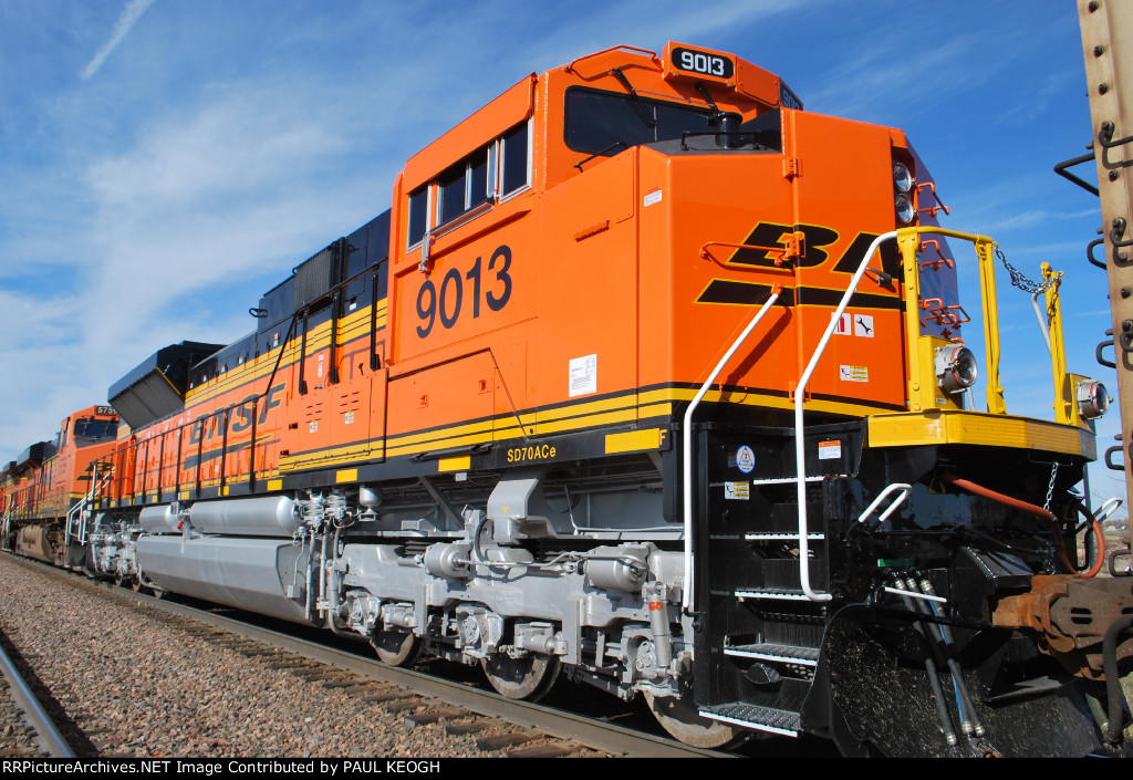 Up Close Shot of BNSF 9013 as the Iowa Morning Sunshine Reflects off Her Very, Very Brand New ...